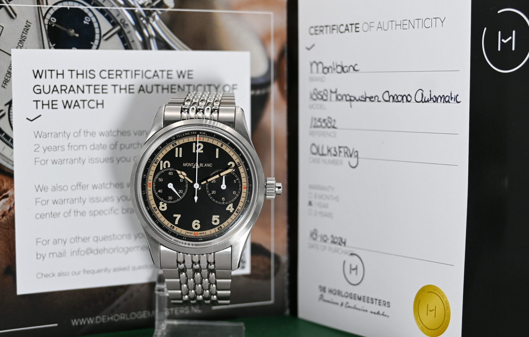 1858 Monopusher 125582 NEW Automatic Chronograph 42mm Black Dial Full ...
